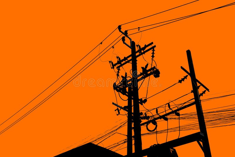 Silhouette of Electric Cable Hanging on the Pole Stock Image - Image of ...