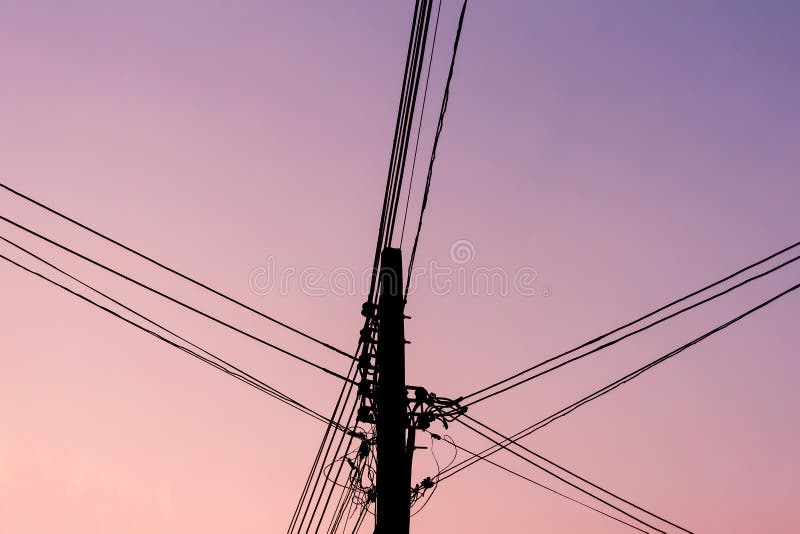 Silhouette electric pole. stock photo. Image of cable - 70228394