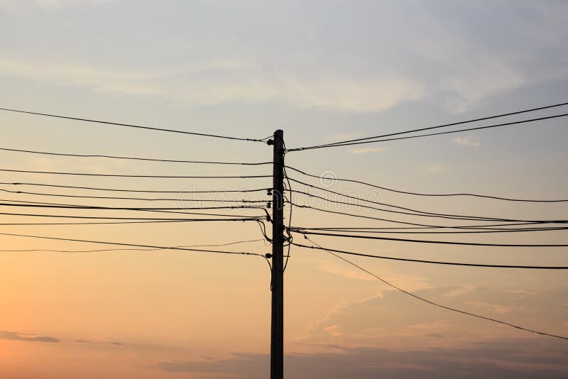 Silhouette of Electric Pole Power Lines Stock Image - Image of pole ...
