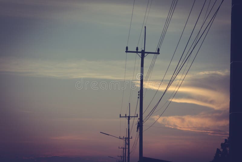 Silhouette electric pole stock image. Image of energy - 111649811