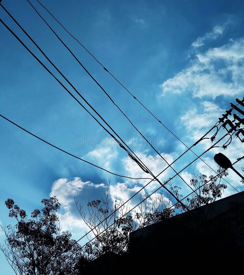 Silhouette of Electric Wire with Clouds Stock Image - Image of energy ...