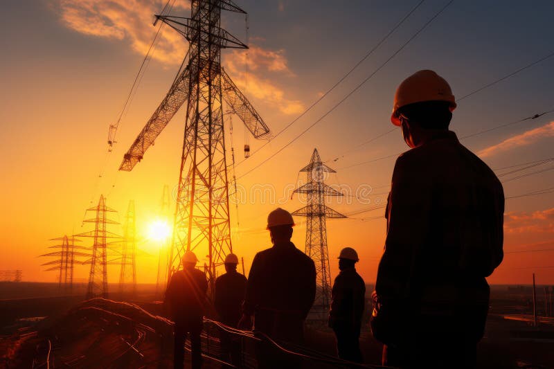 Silhouette of Electrical Engineer or Technician Standing and Watching ...