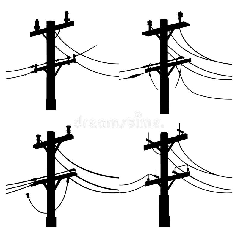 Silhouette Electrical Line Vector with Pole and Wire Stock Vector ...