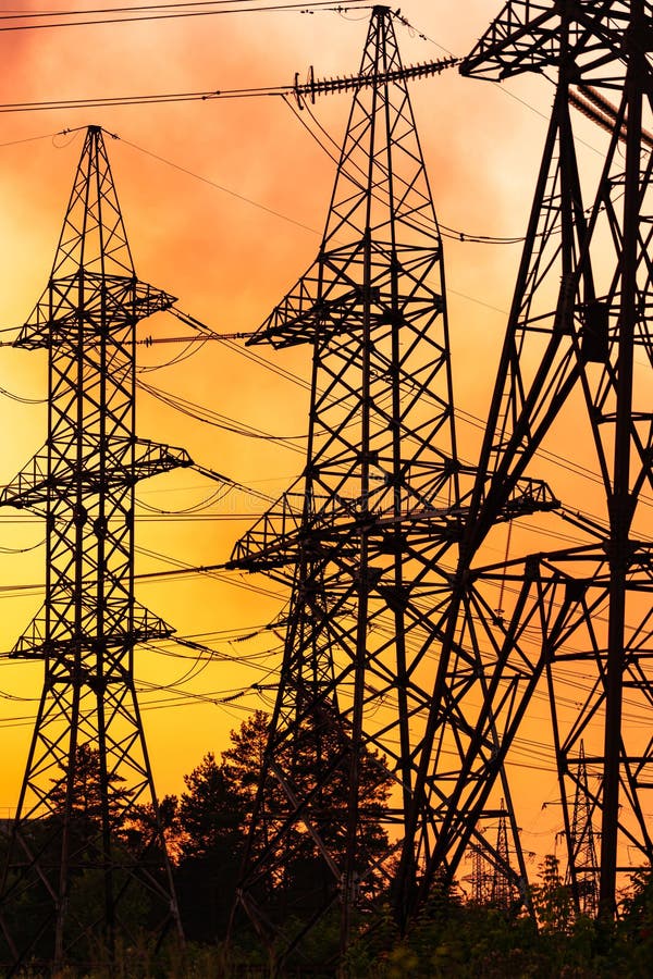 Silhouette Electrical Power Distribution. High Voltage Line ...