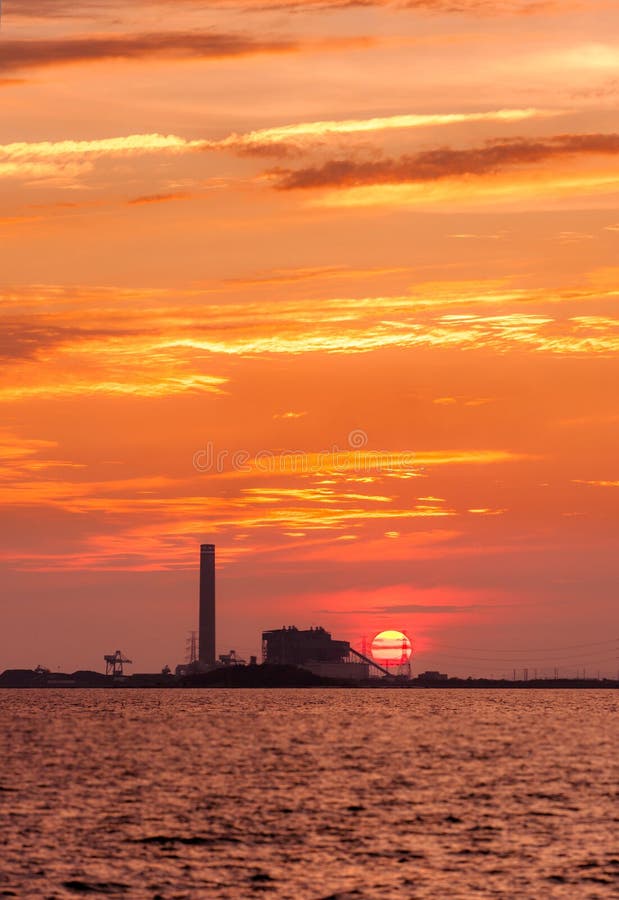 Electrical Power Plant Against Sunset Stock Photo - Image of industry ...