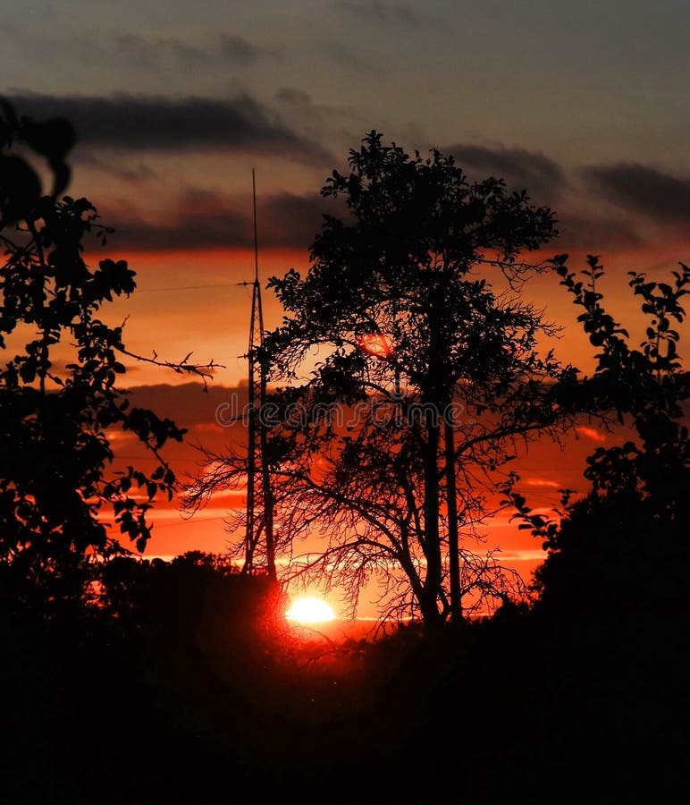 Silhouette Electricity Pole in Sunset Stock Photo - Image of resource ...