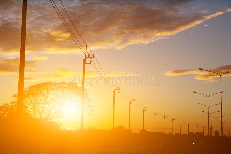 Silhouette Electricity Pole and Sunset Sky Wallpaper Background Stock ...