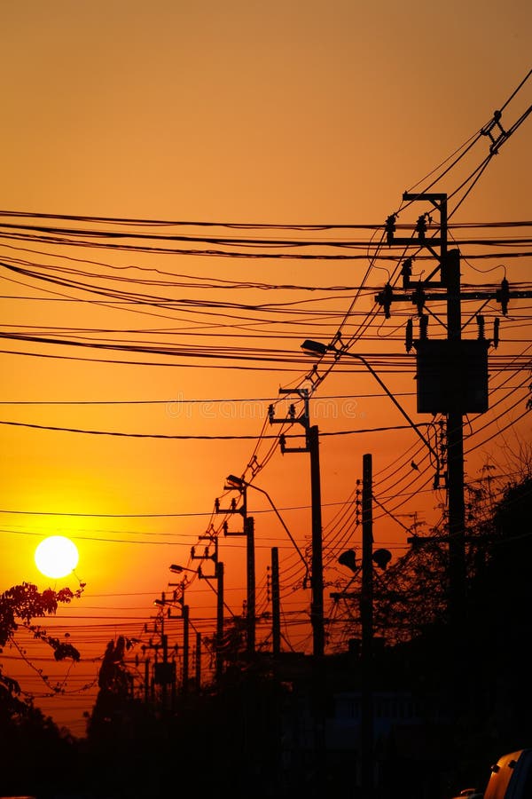 Silhouette , Electricity Post Stock Image - Image of dusk, electric ...