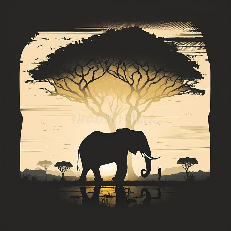 Silhouette of Elephant. Generative AI Stock Illustration - Illustration ...
