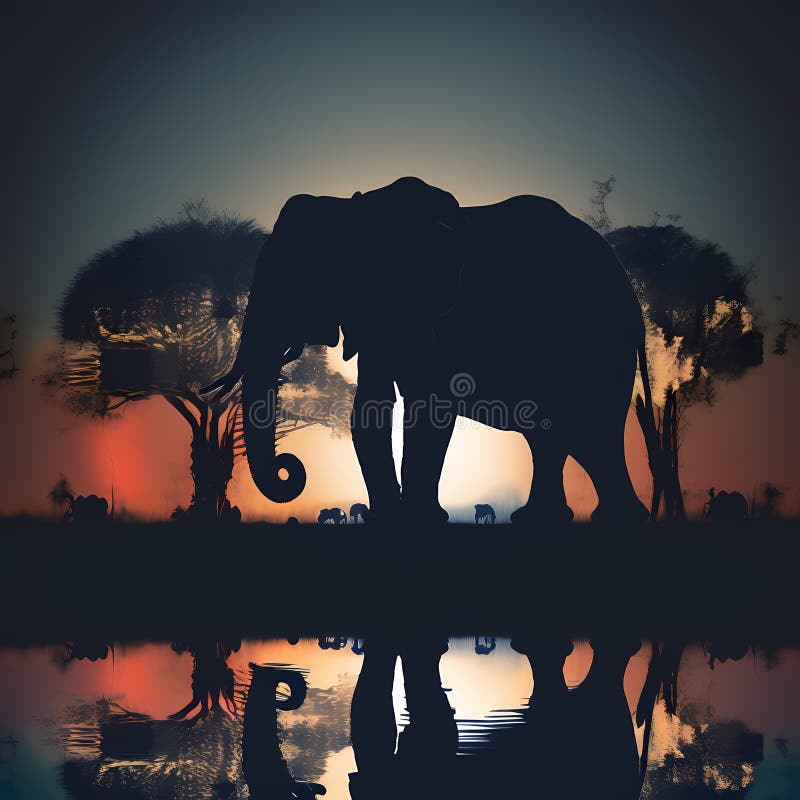 Silhouette of Elephant. Generative AI Stock Illustration - Illustration ...