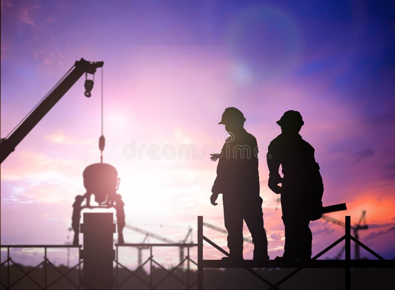 Silhouette Engineer in a Building Site Over Blurred Constructio Stock ...