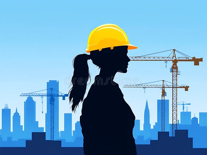 Silhouette of Engineer at Construction Site with Cranes Stock ...