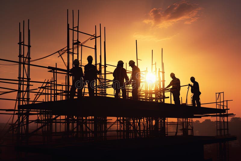 Silhouette of Engineer and Construction Team Working Safely in Height ...