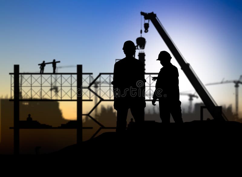 Silhouette Engineer Looking Construction Worker in a Building Si Stock ...