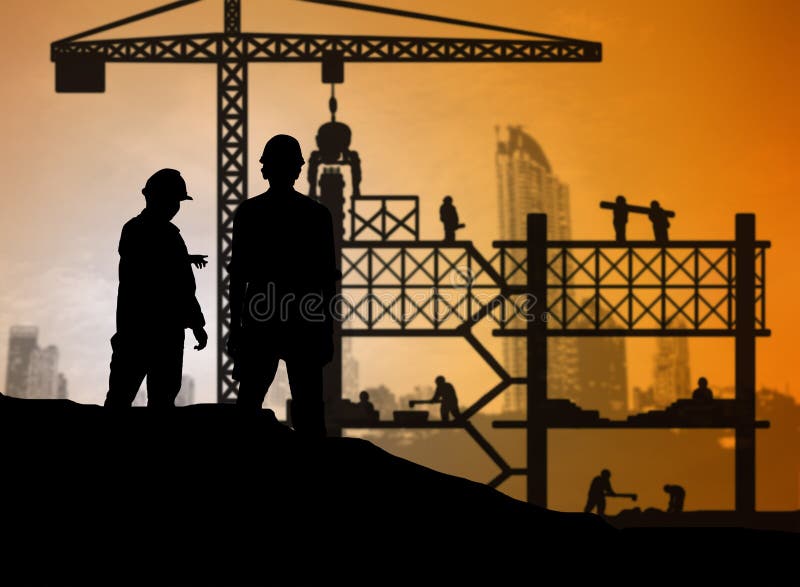 Silhouette Engineer Looking Construction Worker in a Building Si Stock ...
