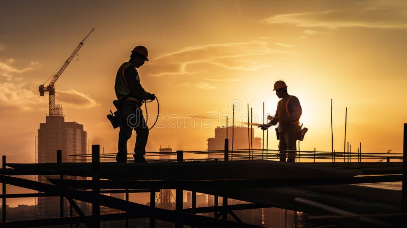 Silhouette of Engineer and Worker on Building Site, Construction Site ...