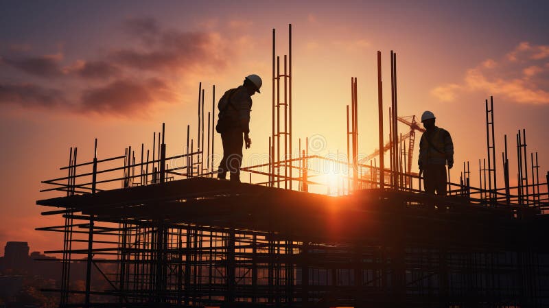 Silhouette of Engineer and Worker on Building Site, Construction Site ...