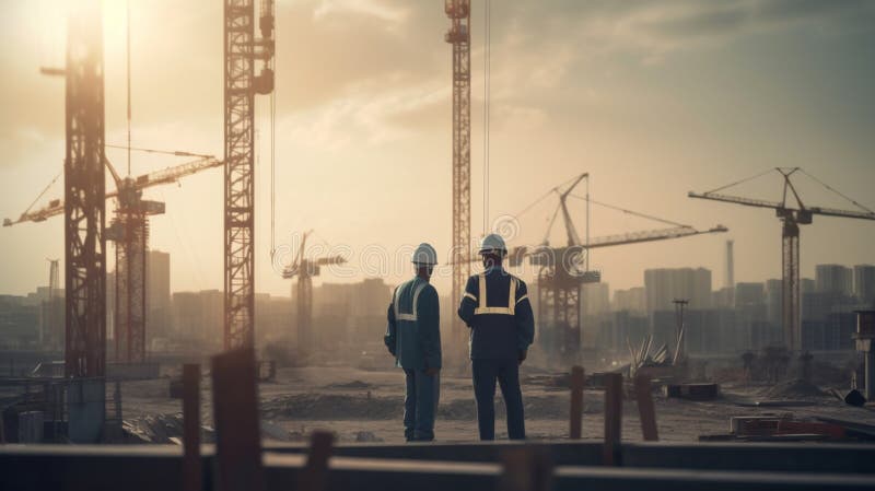Silhouette of Engineer and Worker on Construction Site with ...