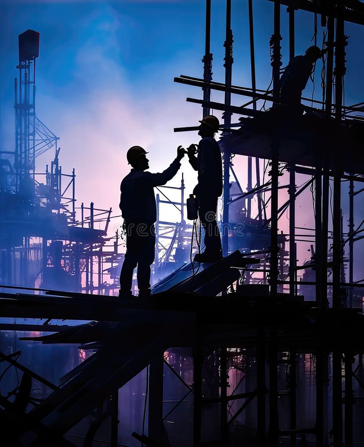 Silhouette of Engineer and Workers on Construction Site Stock ...