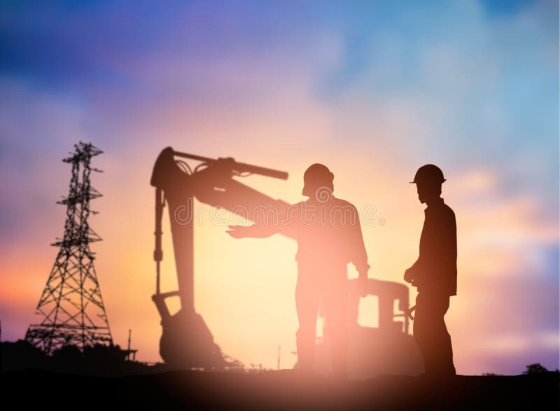Silhouette Engineer Working in a Building Site Over Blurred Co Stock ...