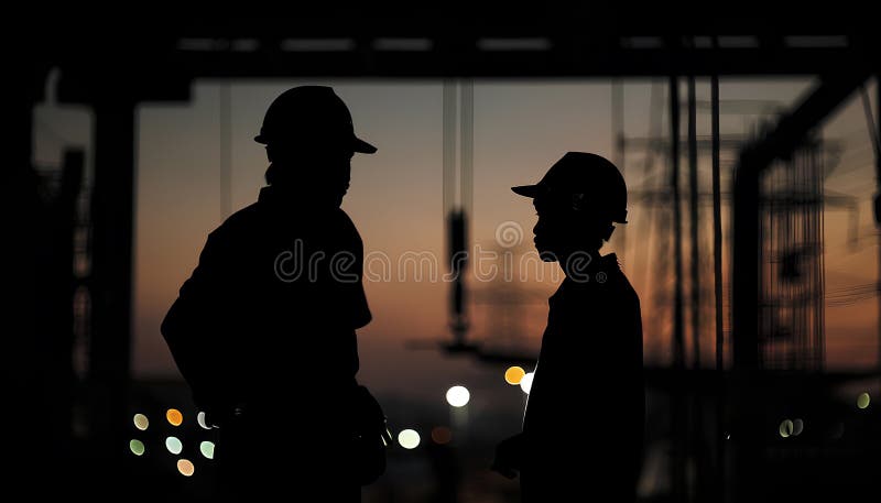 Silhouette Engineers Worker Discussion with Architects Work Planing in ...