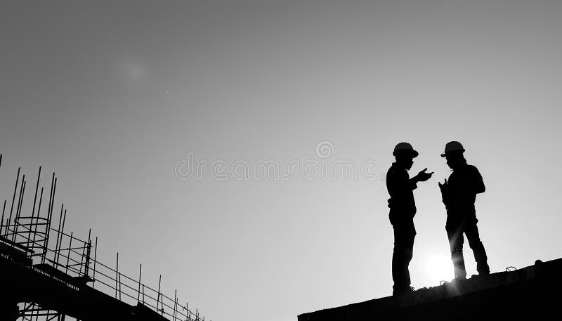 Silhouette Engineers Worker Discussion with Architects Work Planing in ...