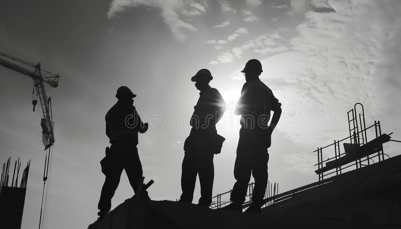Silhouette Engineers Worker Discussion with Architects Work Planing in ...