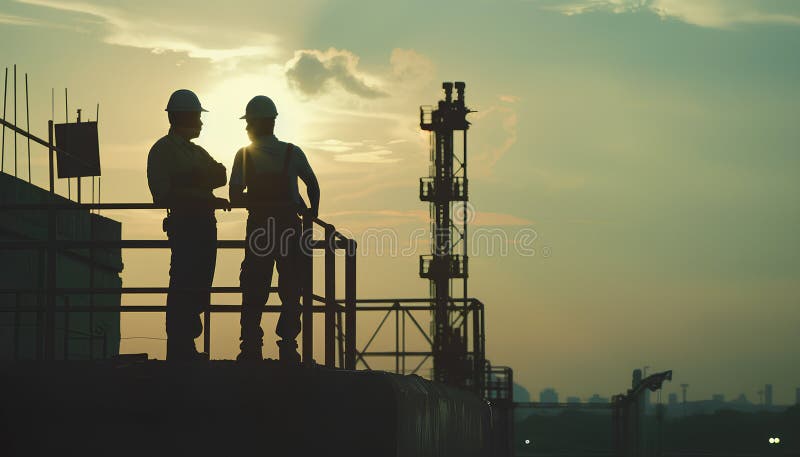 Silhouette Engineers Worker Discussion with Architects Work Planing in ...