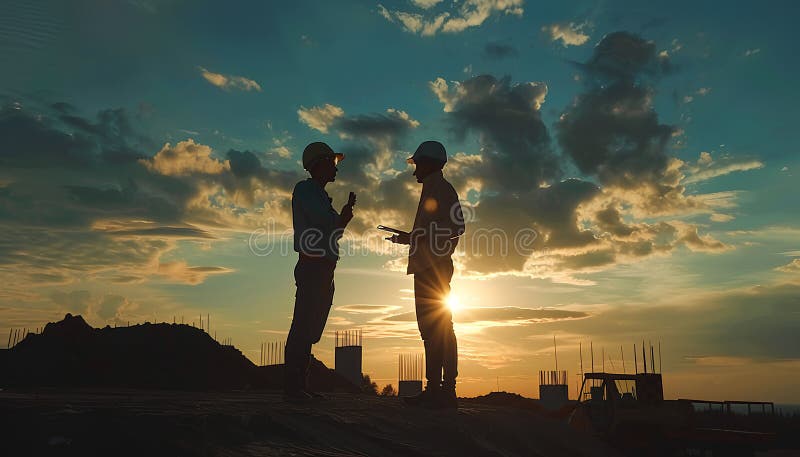 Silhouette Engineers Worker Discussion with Architects Work Planing in ...