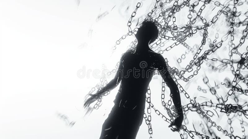 Silhouette Entangled in Chains with Light Background Stock Photo ...
