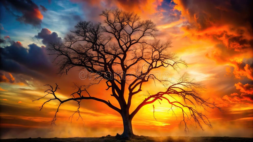 A Silhouette of Environmental Despair Dead Tree Against a Smoggy Sky a ...