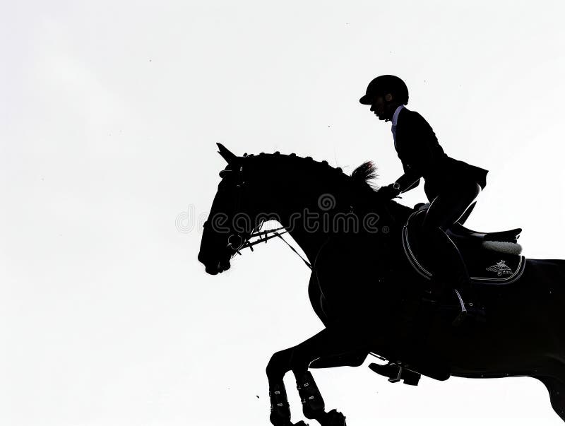 Silhouette of Equestrian Jumping Stock Illustration - Illustration of ...
