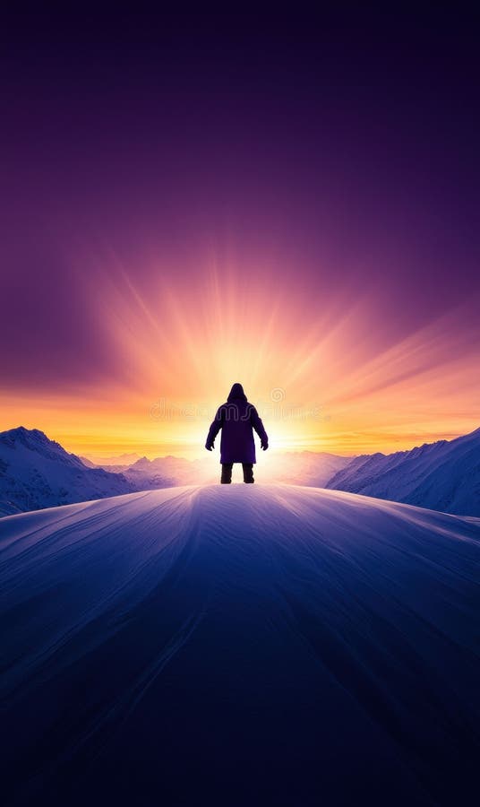 Silhouette of Explorer on Mountain Summit Stock Illustration ...