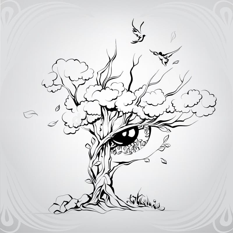 Silhouette of the Eye in Tree. Vector Illustration Stock Vector ...