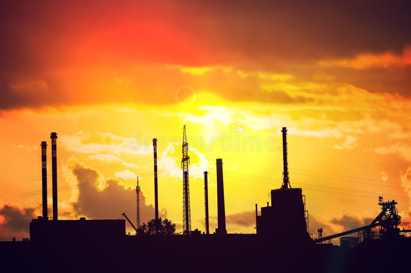 Factory at Sunset - Oil Refinery Stock Image - Image of manufacturing ...