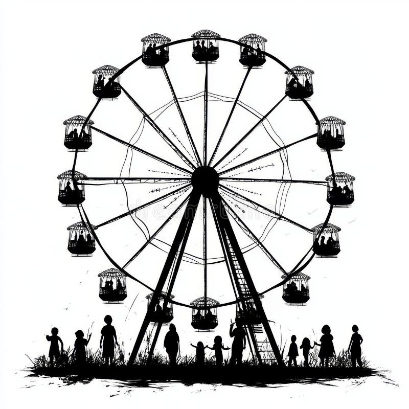 Silhouette Fairground Illustration Isolated White Background Stock ...