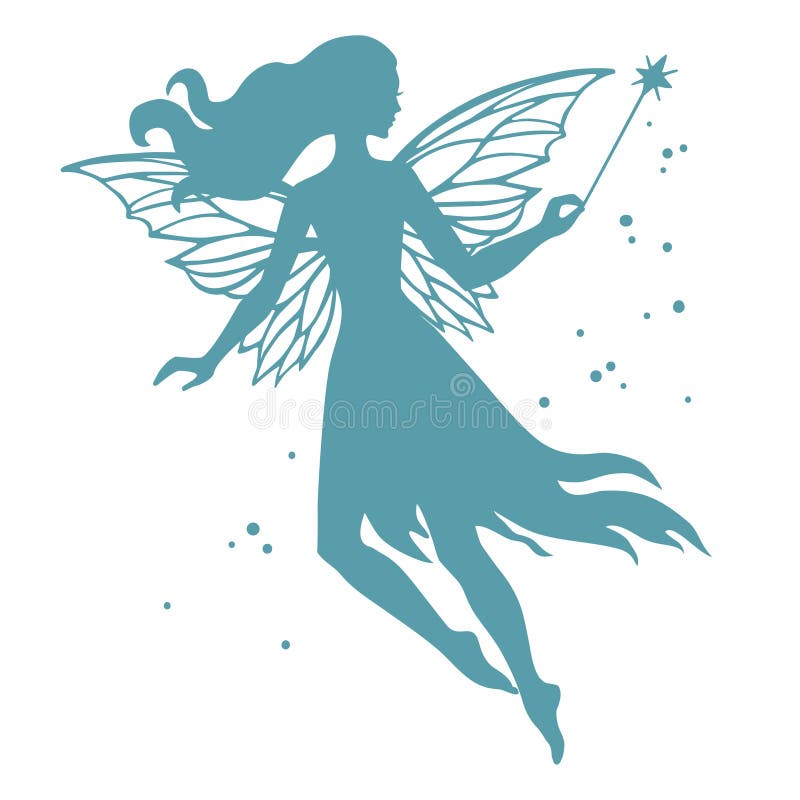 Silhouette Of Fairy Vector Illustration Isolated On White Stock Vector