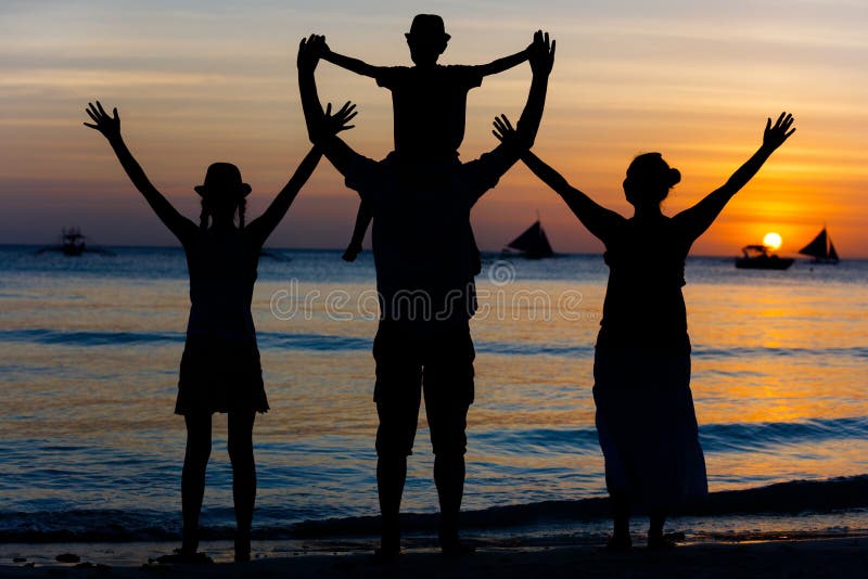 Silhouette of Family on the Beach Stock Image - Image of life, happy ...