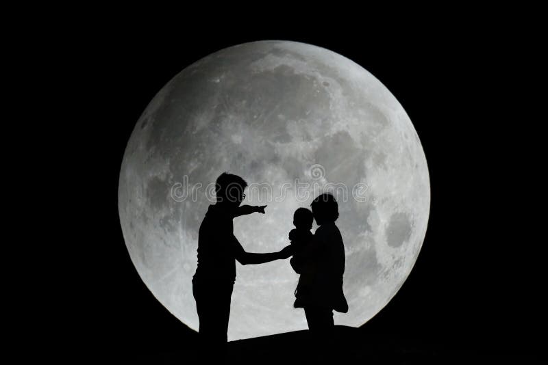 Silhouette of Family with Moon Stock Photo - Image of japanese, female ...