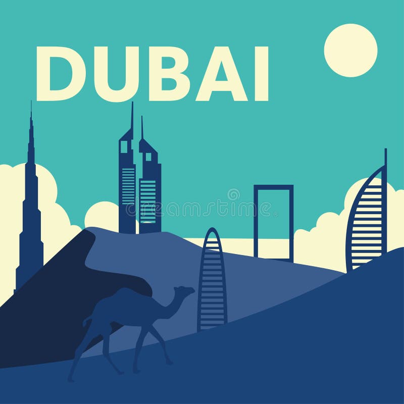 Silhouette of Famous Dubai Landmarks and a Camel Vector Stock Vector ...