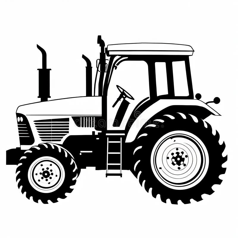 Silhouette of Farm Equipment in Black and White Stock Illustration ...