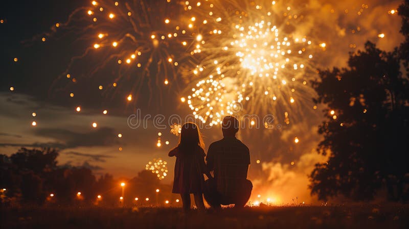 Silhouette of a Father and Daughter Sitting on the Grass and Watching ...