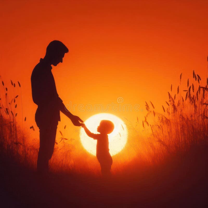 Silhouette of Father and Son at Sunset. Stock Photo - Image of love ...