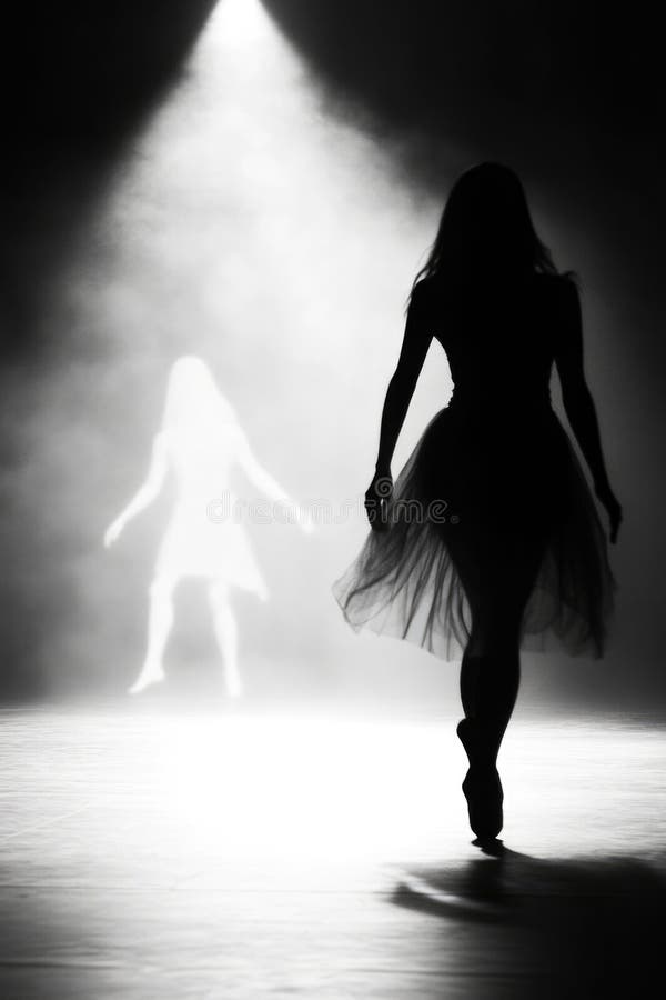 Silhouette of Female Dancer on Stage with Shadow Reflection in ...