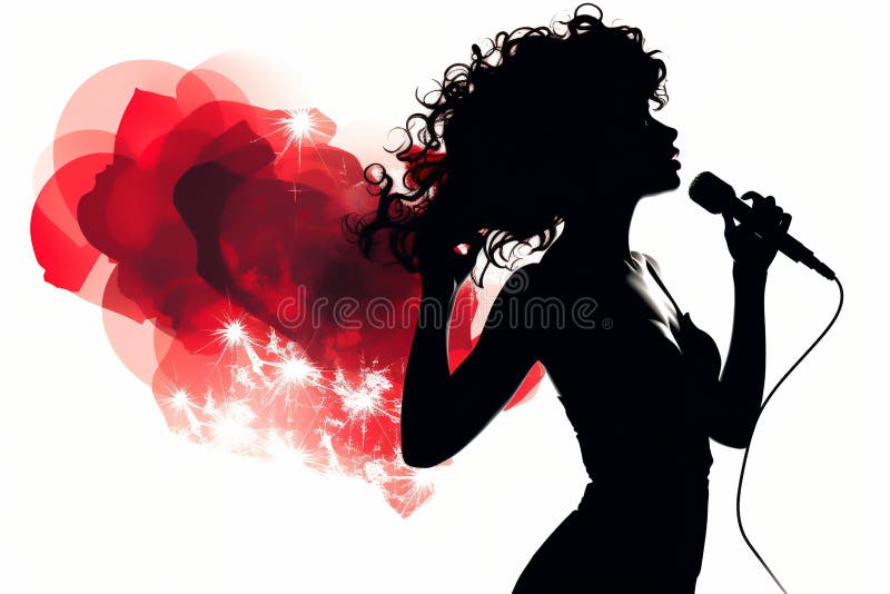 Silhouette of a Female Diva Vocalist Singing with a Microphone Stock ...