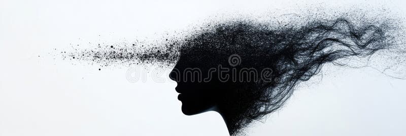 Silhouette of Female Face Dissolving into Particles Symbolizing ...