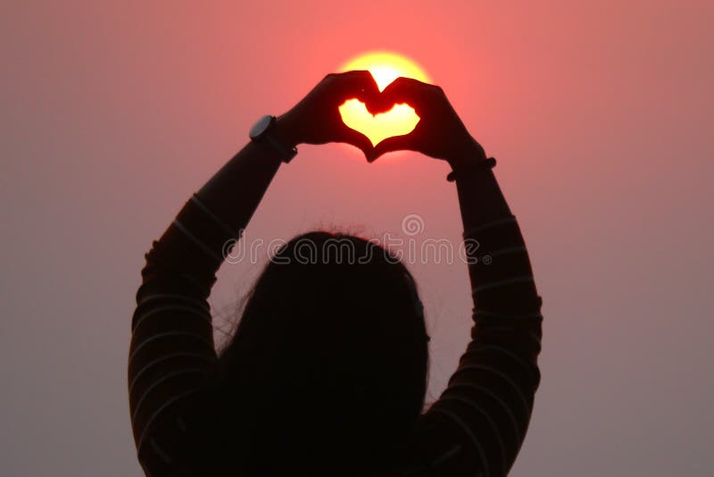 Silhouette of Female Hands Make Heart Shape Stock Photo - Image of ...