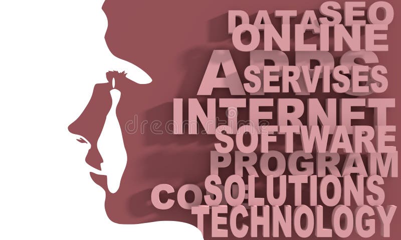Silhouette of a Female Head and Internet Technology Tags Cloud Stock ...