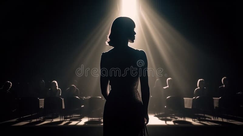 Silhouette of a Female Singer on Stage Under the Lights - Generative AI ...