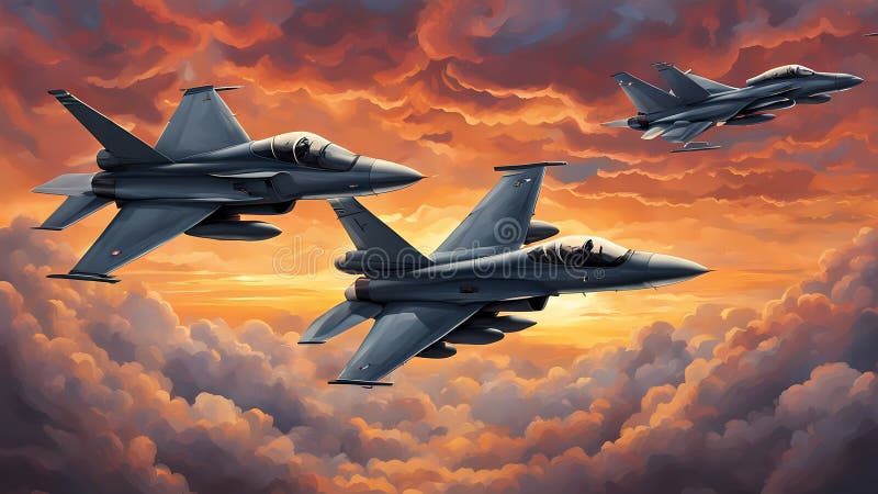 Silhouette of Fighter Jets in Formation Stock Illustration ...